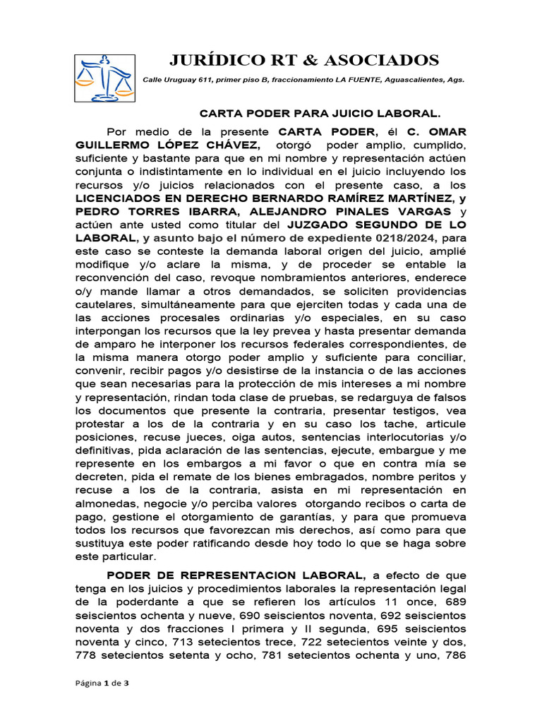Ejemplo Carta Poder Juicio Laboral | Descargar gratis PDF | Judicaturas ...