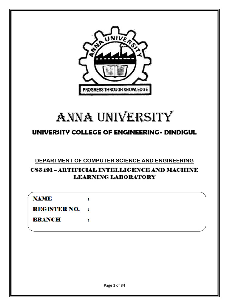 CS3491 - Artificial Intelligence and Machine Learning | PDF | Bayesian Network | Queue (Abstract ...