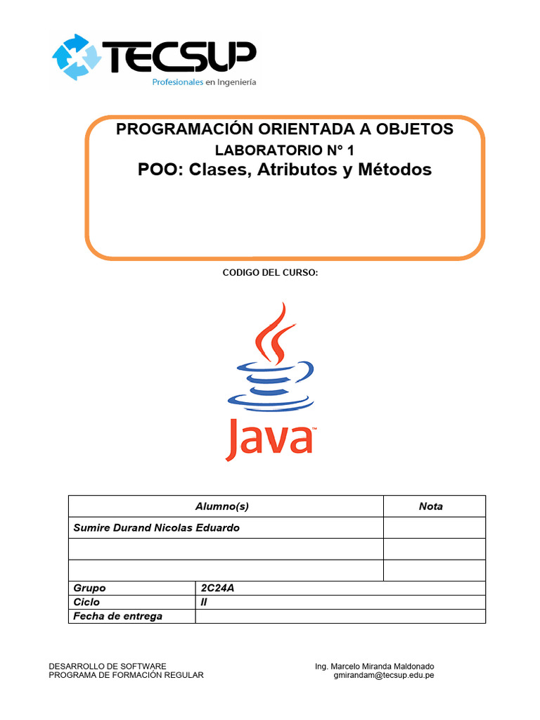 Laboratorio POO: Java en Eclipse | PDF | Java (lenguaje de programación) | Programación de ...