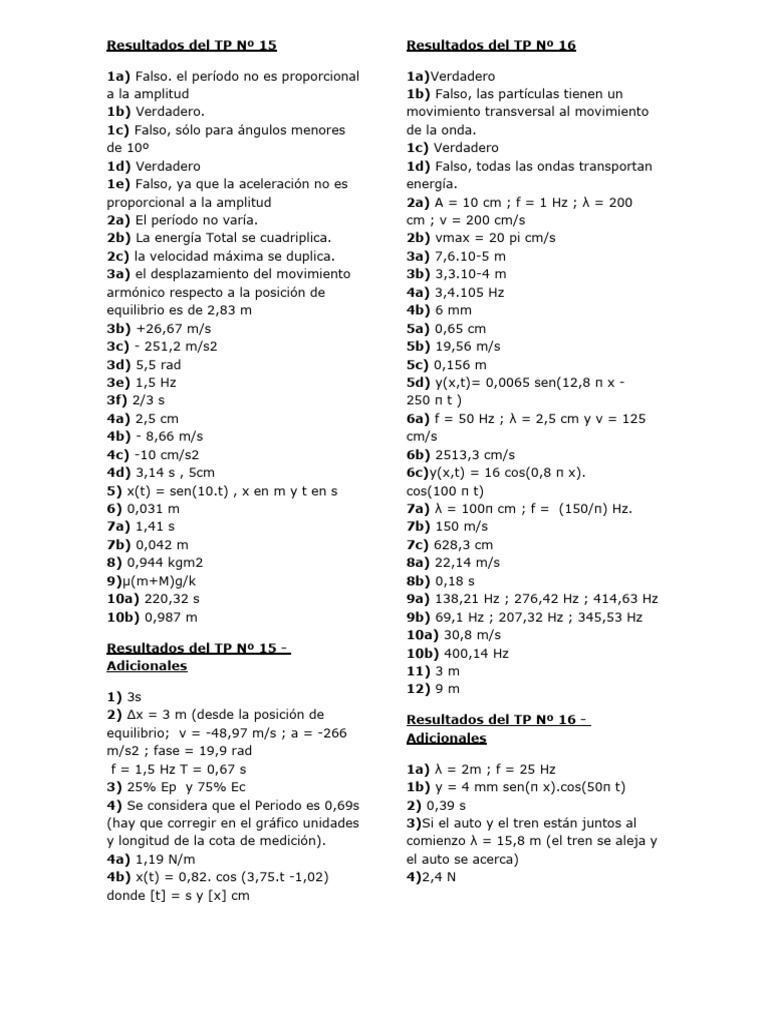 Resultados del TP 15 y 16 en Física | PDF | Tiempo espacial ...