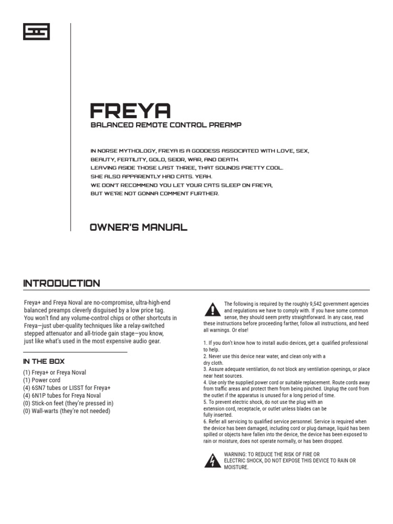 Freya Noval Owner's Manual | PDF | Vacuum Tube | Ac Power Plugs And Sockets