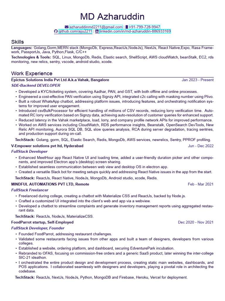 MD Azharuddin Resume | PDF | Web Application | Information Technology