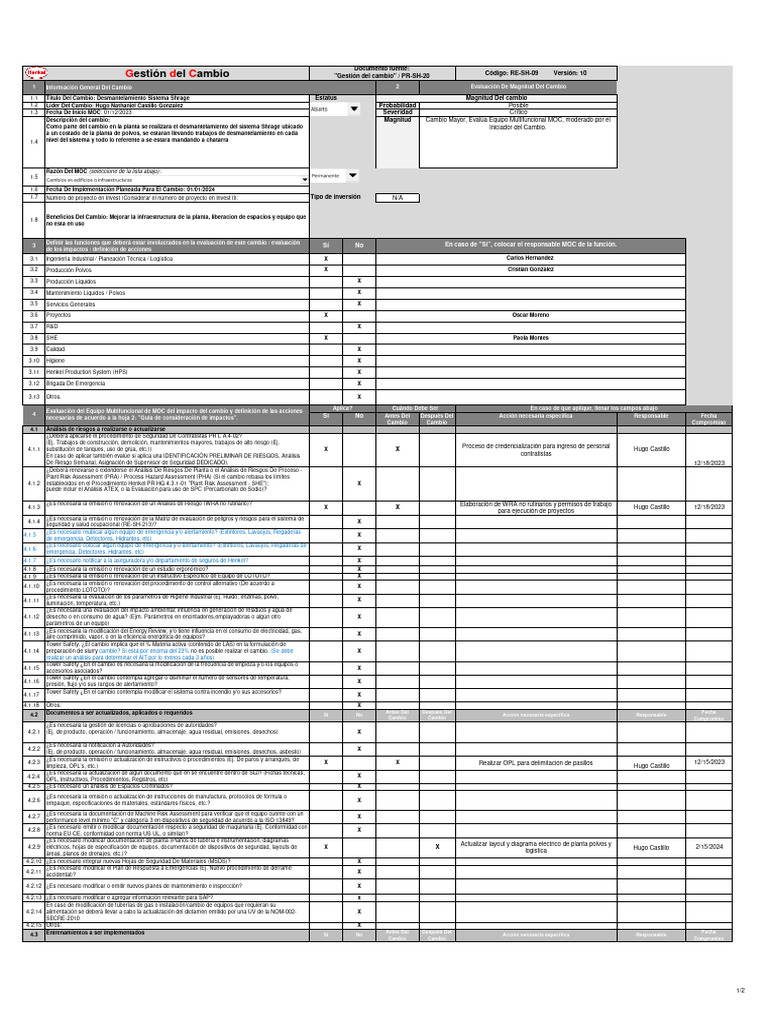 RE-SH-09 - MOC - Desmantelamiento Sistema Shrage | PDF | Higiene ...