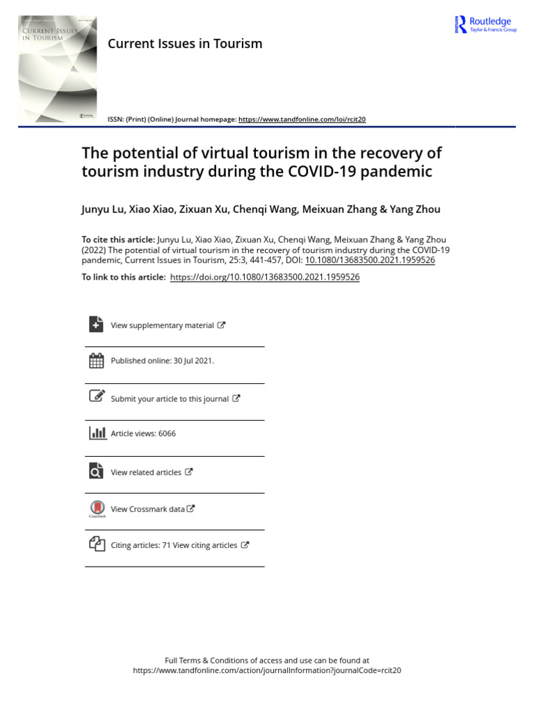 The Potential of Virtual Tourism in The Recovery of Tourism Industry During The COVID-19 ...