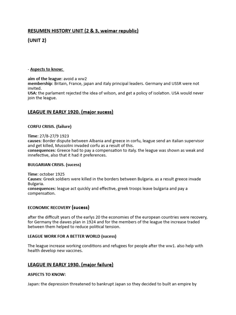 Resumen History Unit 2-3 y Weimar | PDF | Weimar Republic ...