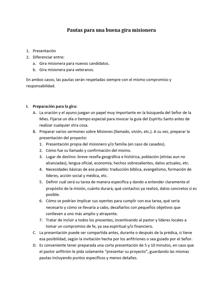 Pautas para Una Buena Gira Misionera | PDF