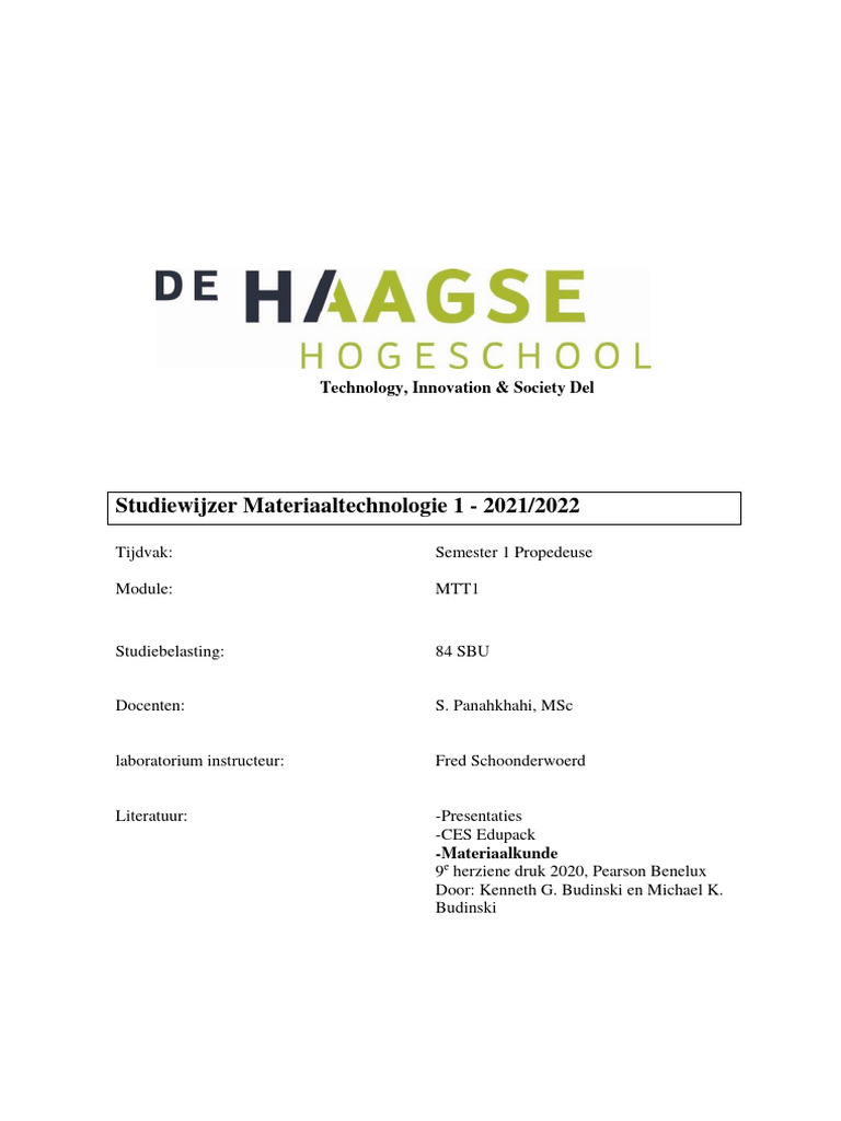 Studiewijzer MTT1 2021-2022 | PDF