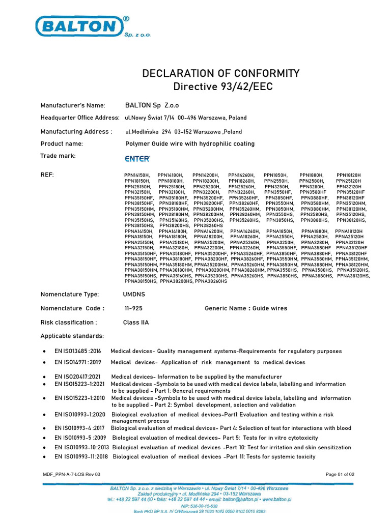 DECLARATION OF CONFORMITY | PDF | Sterilization (Microbiology ...