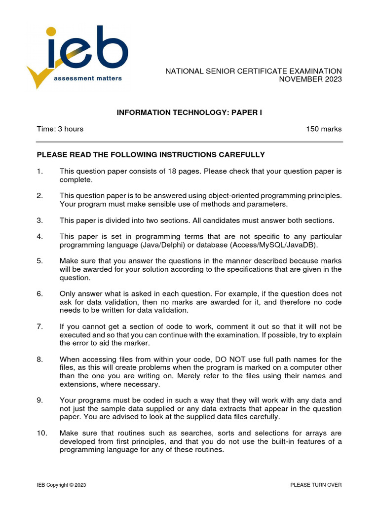 NSC Information Technology P1 2023 | PDF | Computer Program | Programming