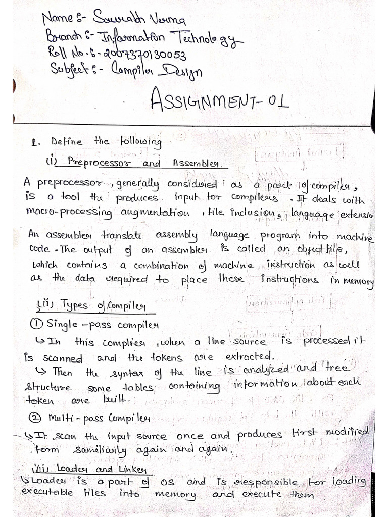 Compiler Design Assignment 1 | PDF