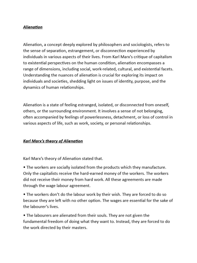 Alienation | PDF | Marx's Theory Of Alienation | Social Alienation