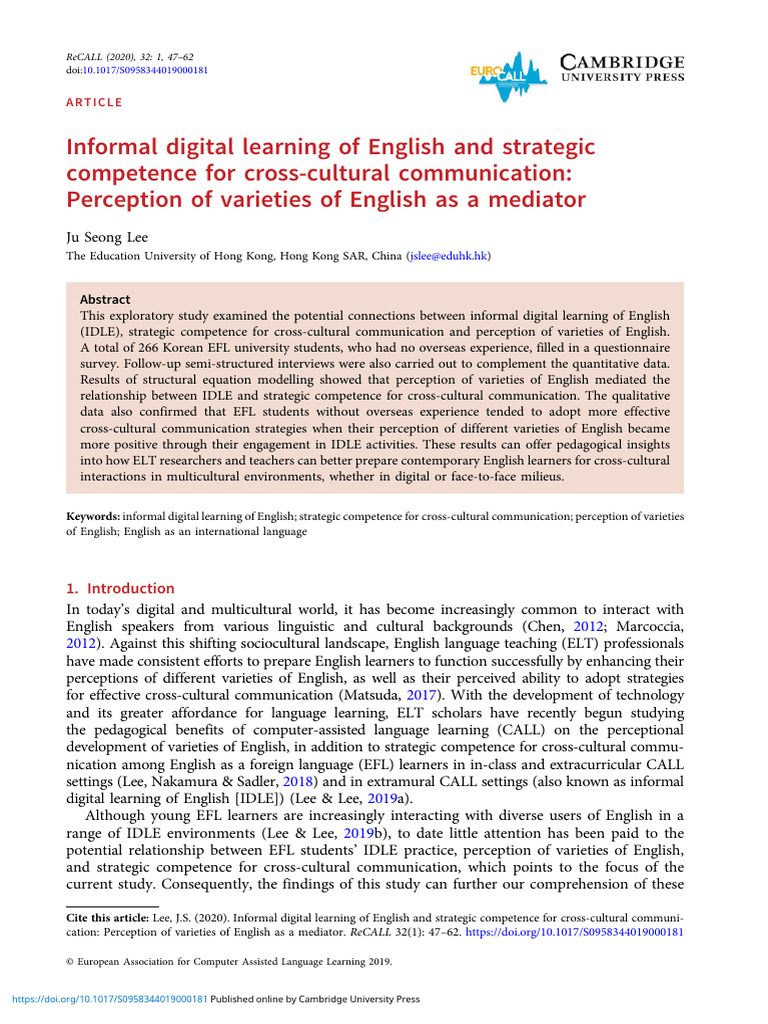 Informal Digital Learning of English and Strategic Competence For Cross ...