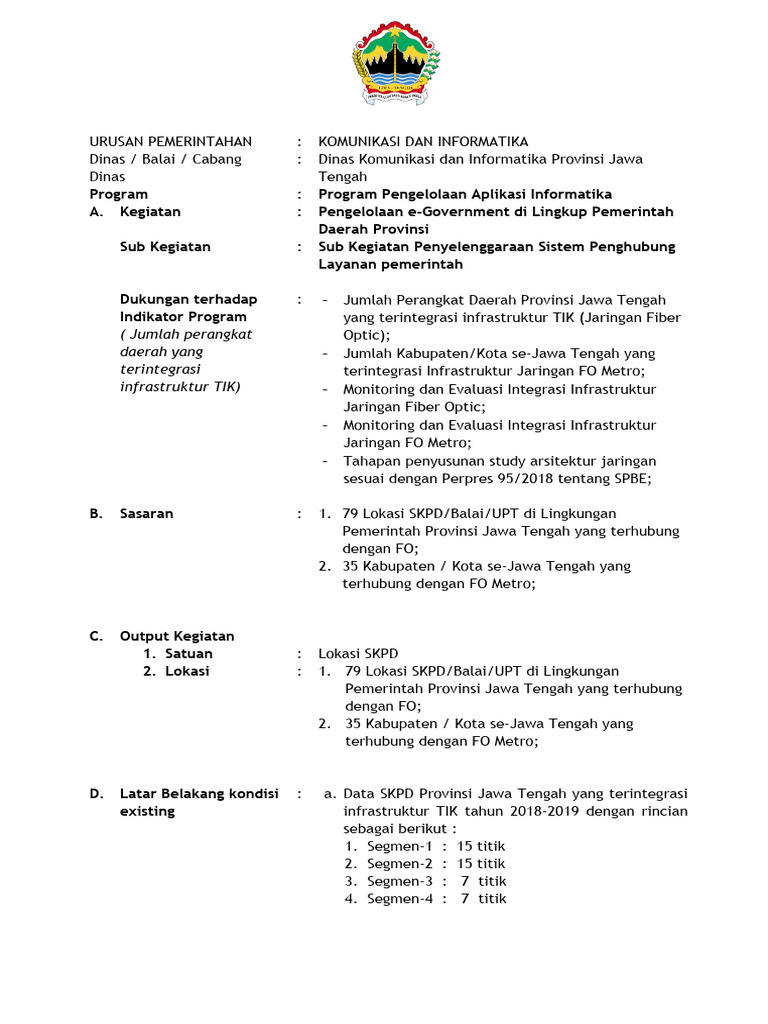 KAK Bid TIK 2.2 Sub Kegiatan Penyelenggaraan Sistem Penghubung Layanan ...
