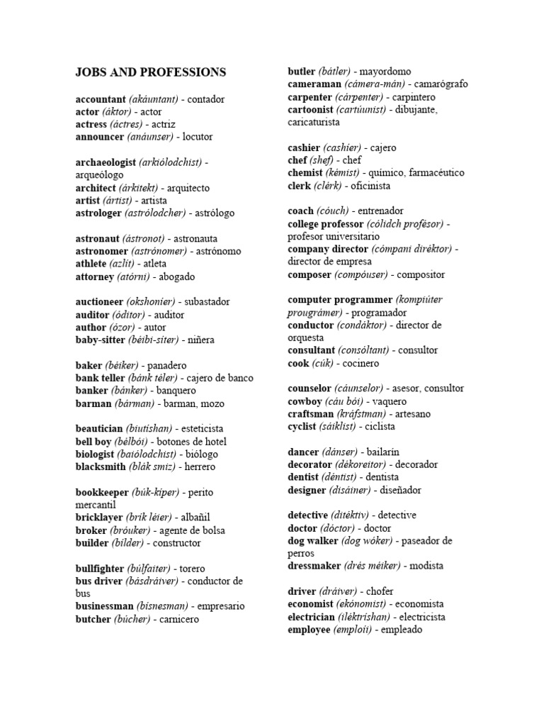 List of Jobs and Professions | PDF
