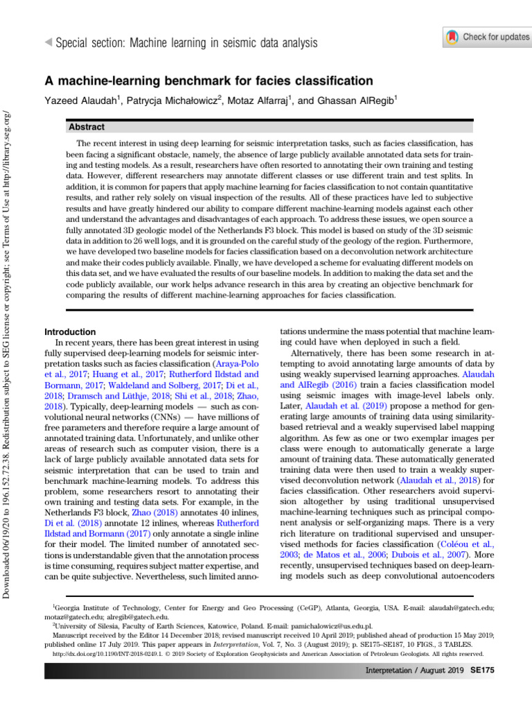 A machine-learning benchmark for facies classification | PDF | Deep ...
