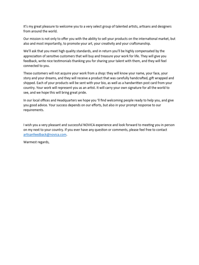 Welcome to NOVICA: Artist Opportunities | PDF