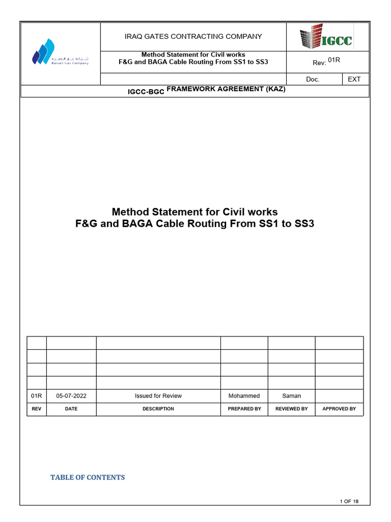 IGCC-BGC-CIV-MOS-civil Works F&G and BAGA Cable Routing From SS1 To SS3 | PDF | Concrete | Materials