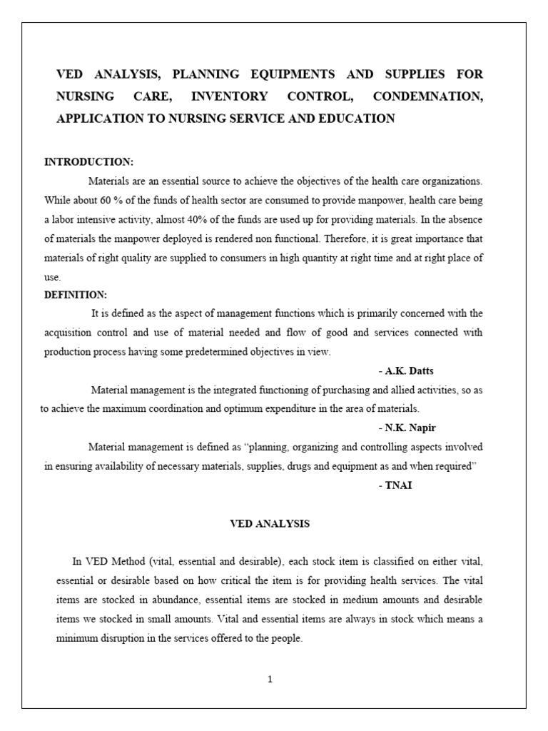 Semi-VII Unit VED Analysis, Equipment & Supplies, Inventory ...