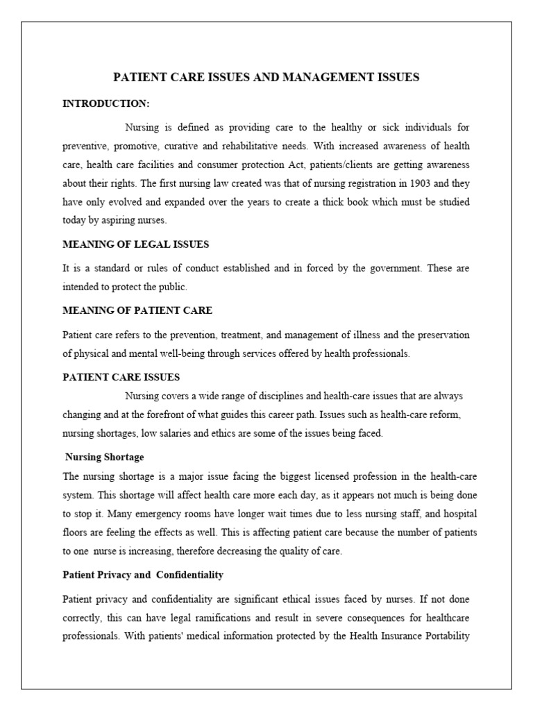 Patient Care Issues and Management Issues | PDF | Nursing | Health Care