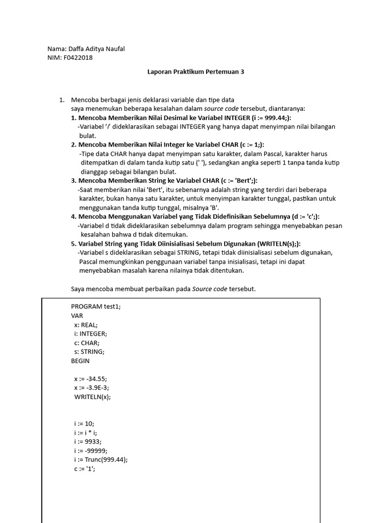Praktikum 3 - F0422018 - Daffa Aditya Naufal | PDF