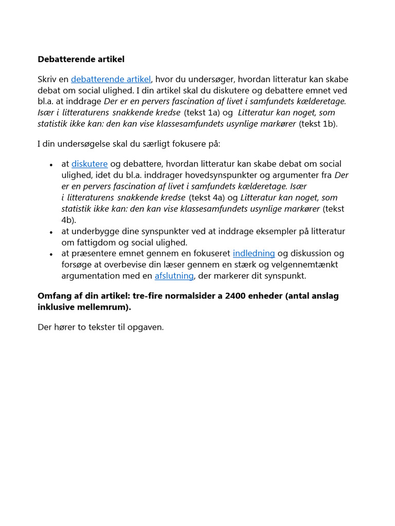 Opgaveformulering Til Debaterende Artikel | PDF