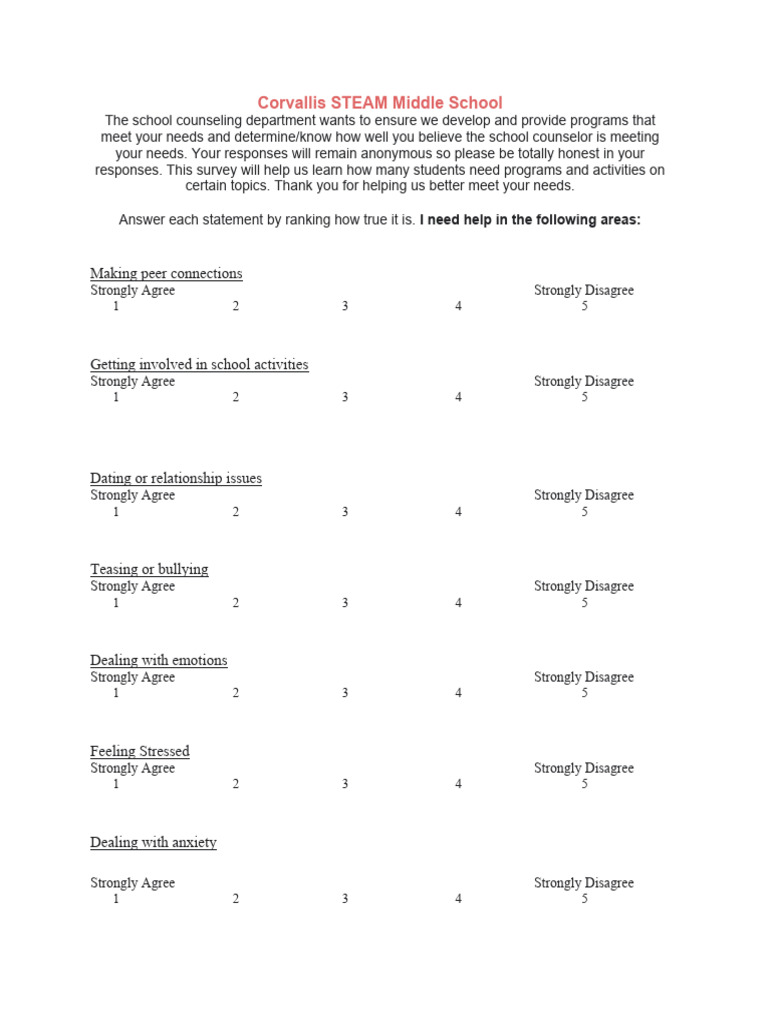 needs assessment | PDF | School Counselor | Anxiety