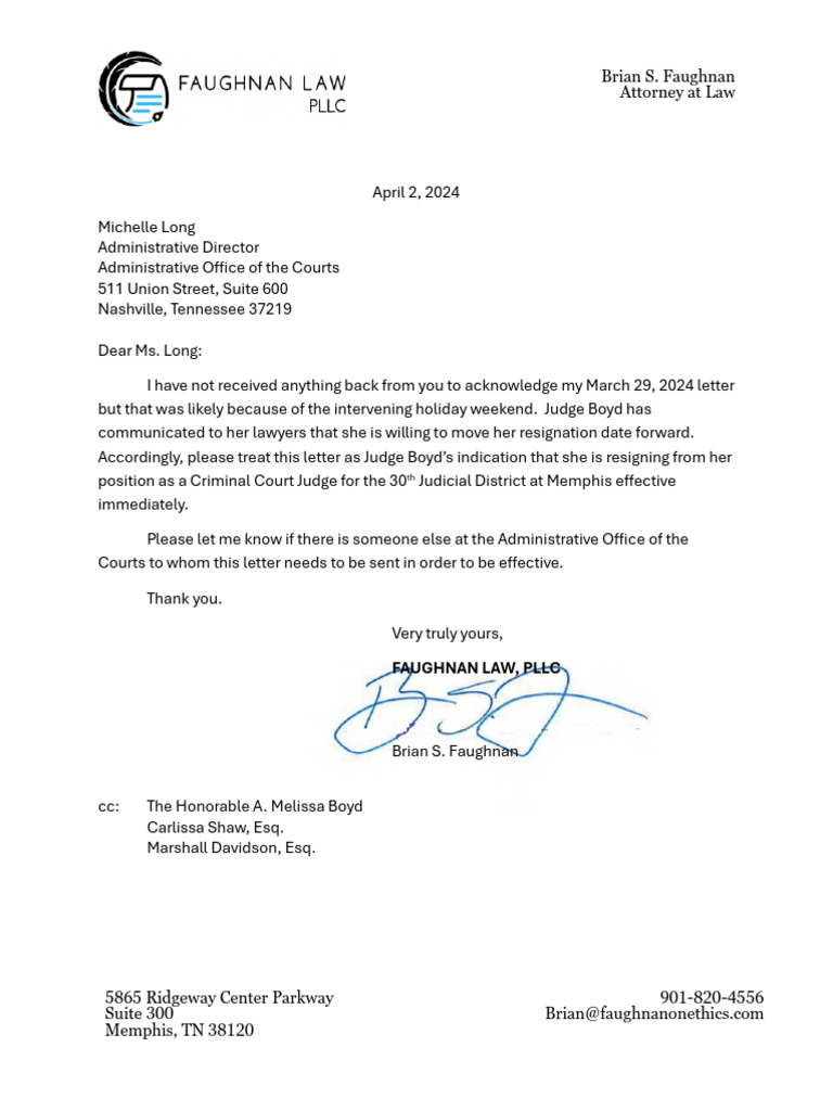 Judge Boyd Updated Resignation Letter | PDF