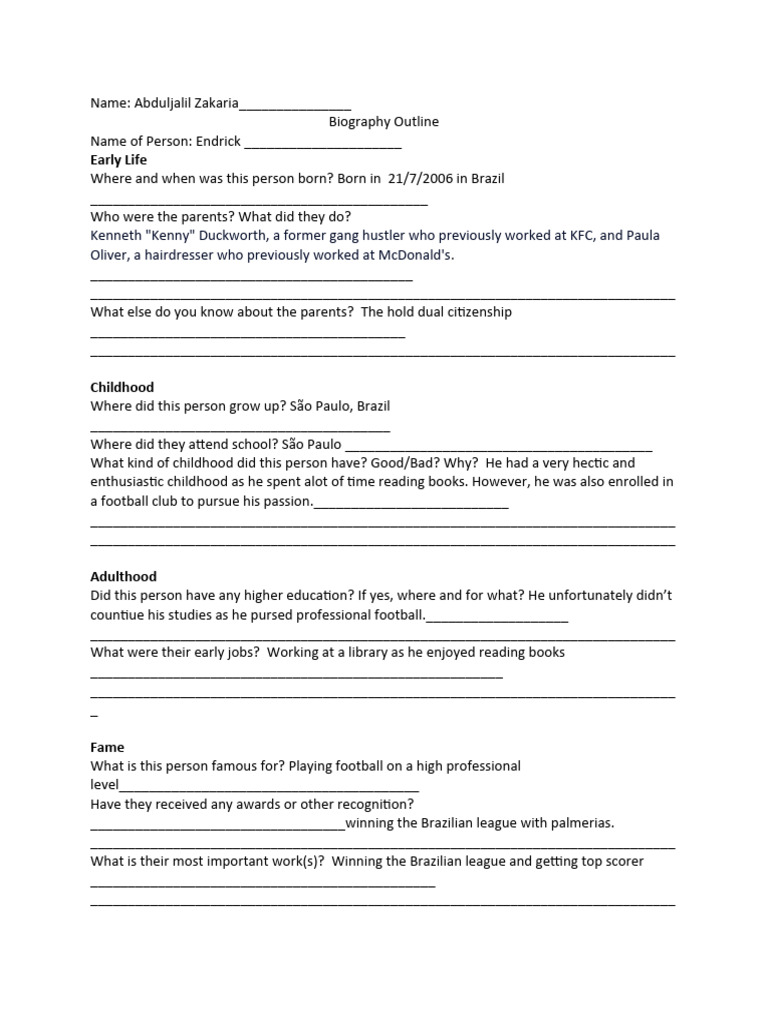 BiographyOutlineWorksheet 1 | PDF | Association Football