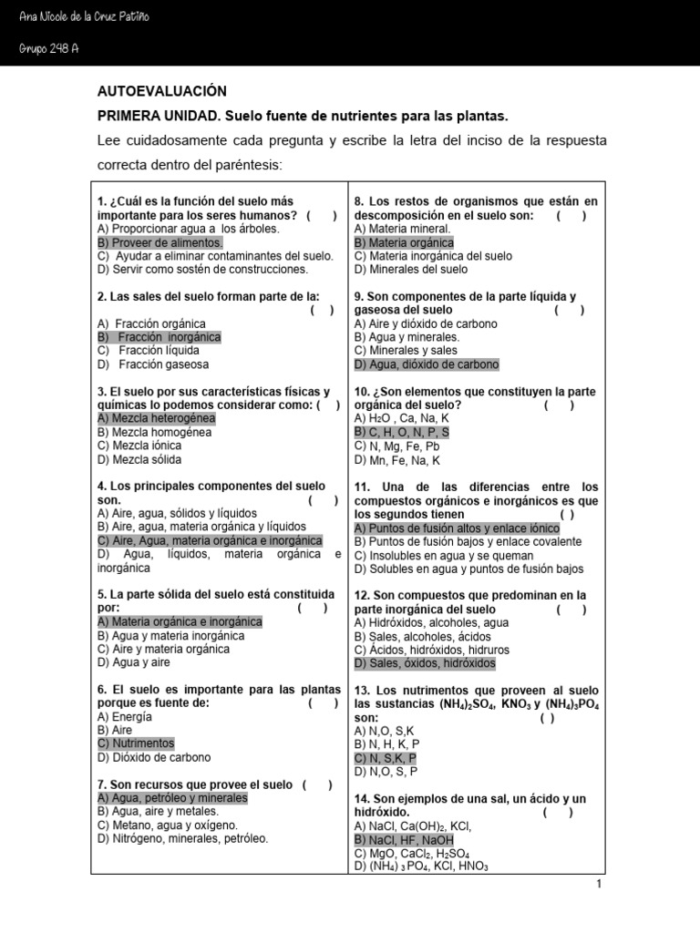Autoevaluación 1 - Química | PDF | Sal (química) | Moléculas