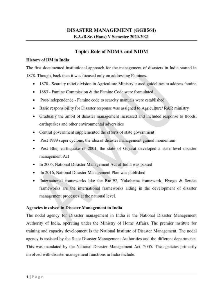 Unit 4 - Role of NDMA and NIDM | PDF