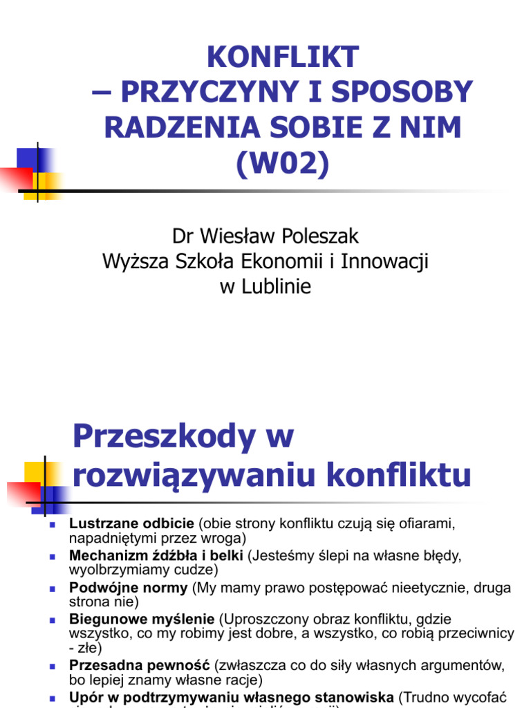 W02. Bariery W Rozwiązywaniu Konflikto. Fazy Konfliktu. | PDF