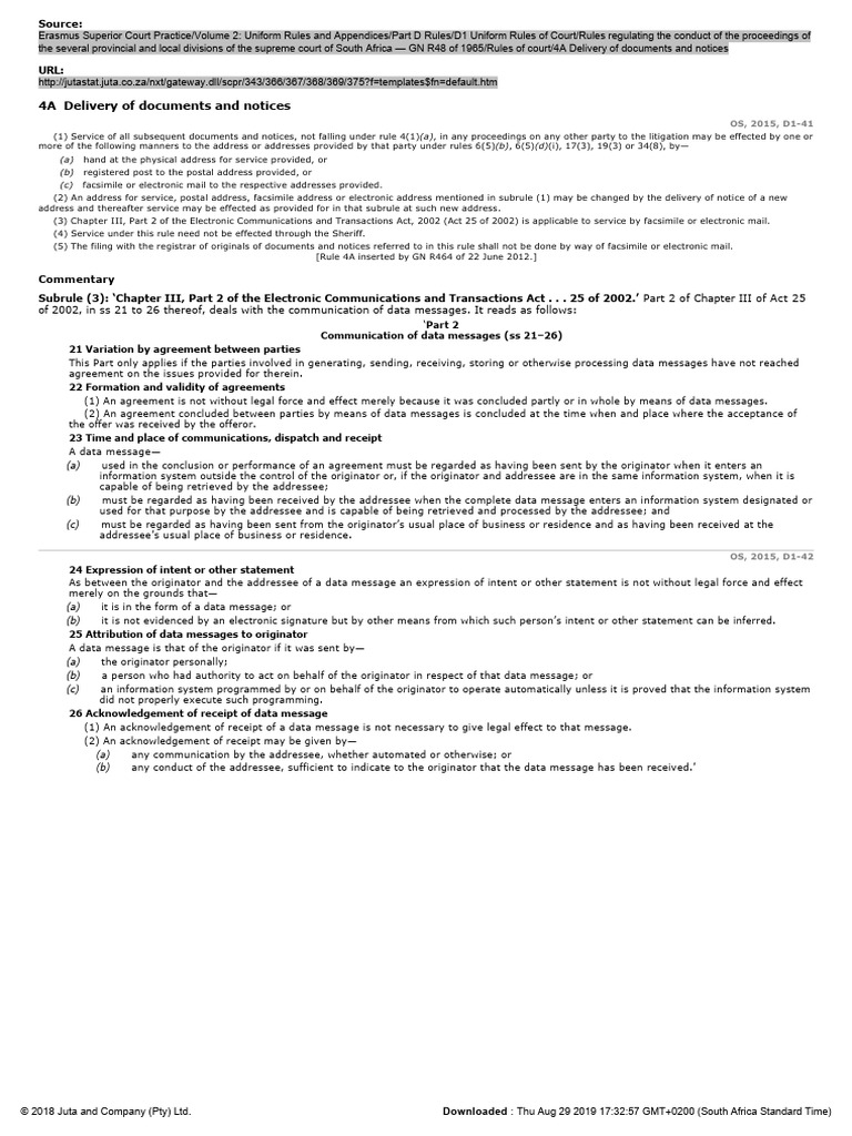 South Africa Court Document Rules | PDF | Mail | Information