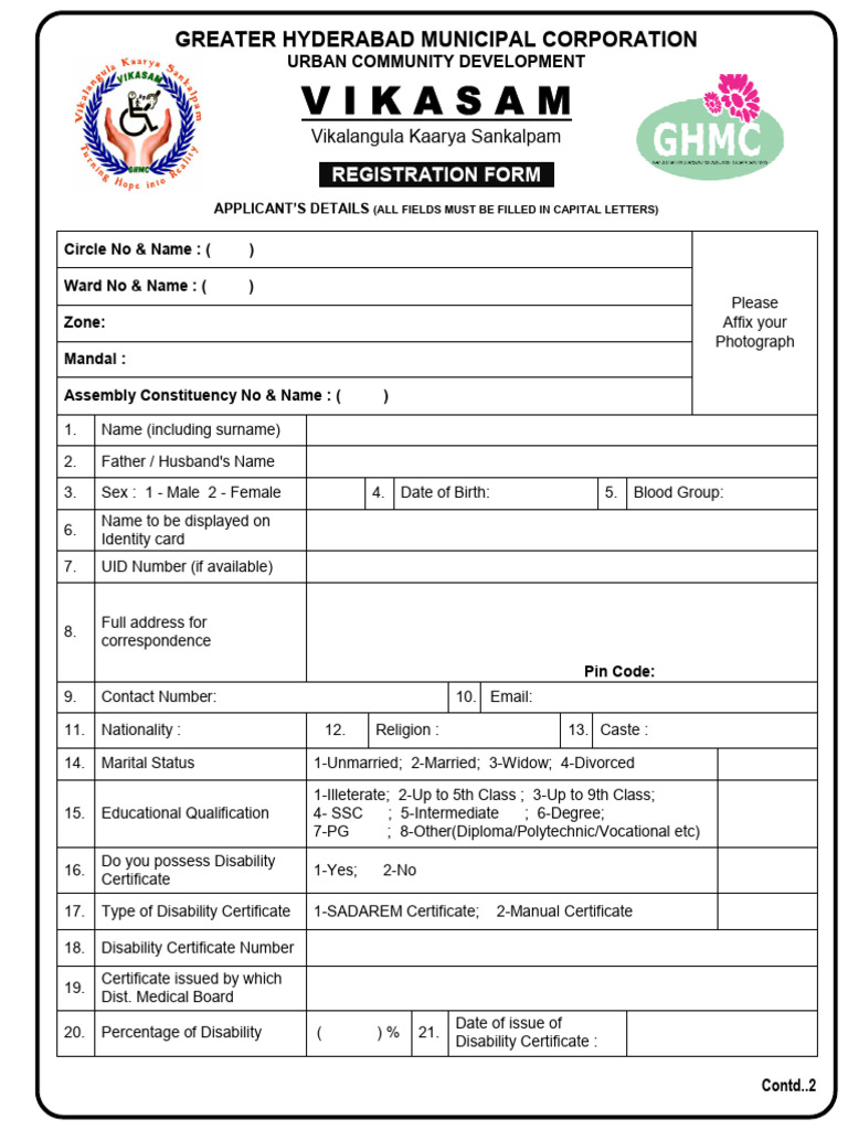 Disability Registration Application Form | PDF | Disability