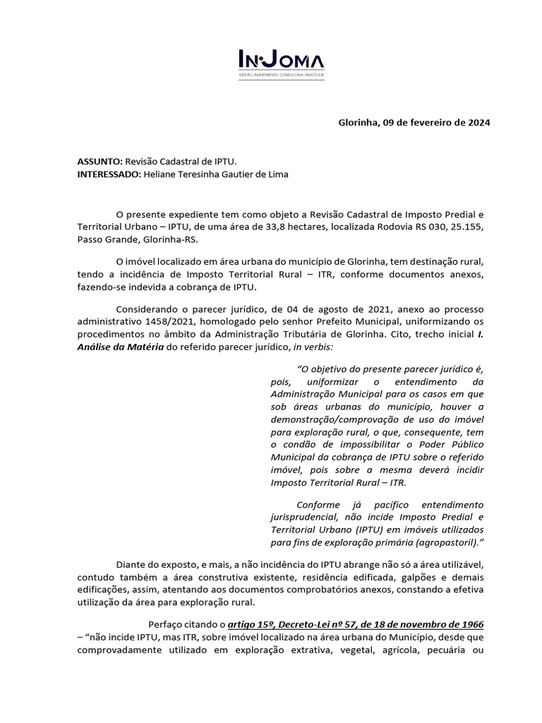 Pedido Revisão de Iptu | PDF