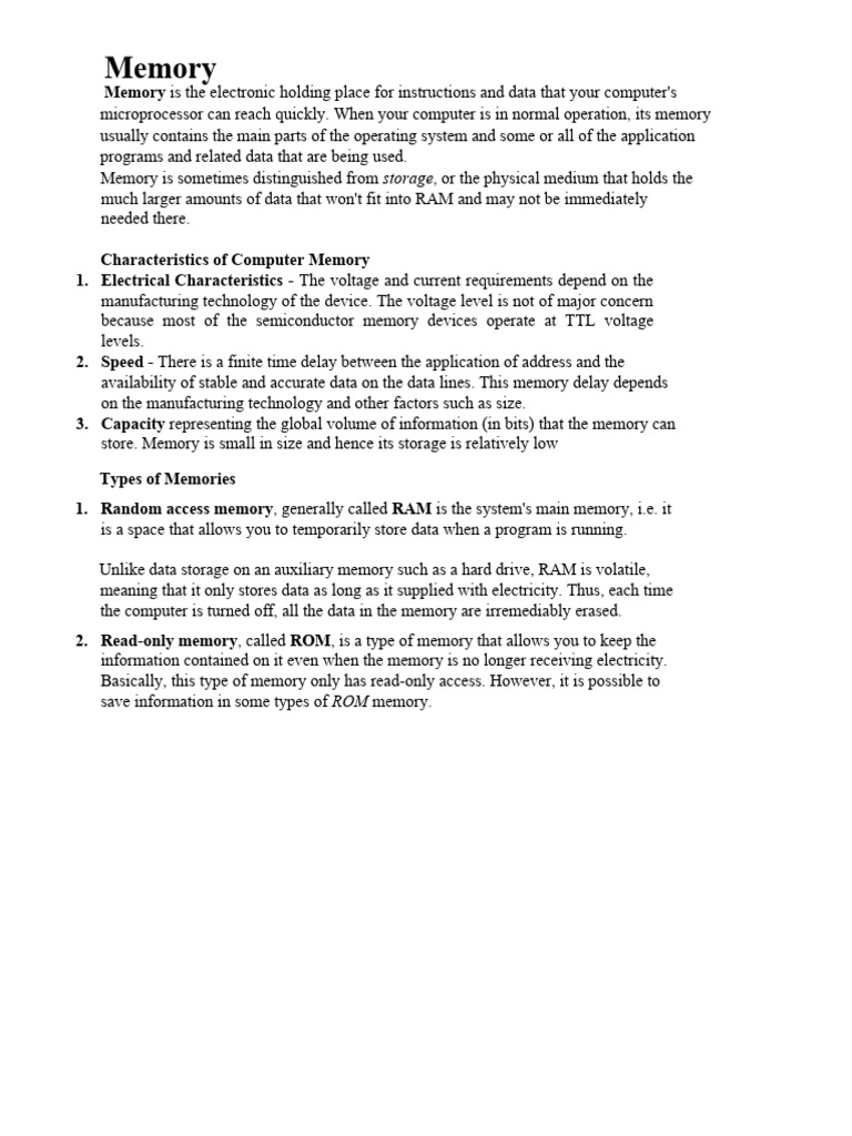 Memory | PDF | Computer Data Storage | Random Access Memory