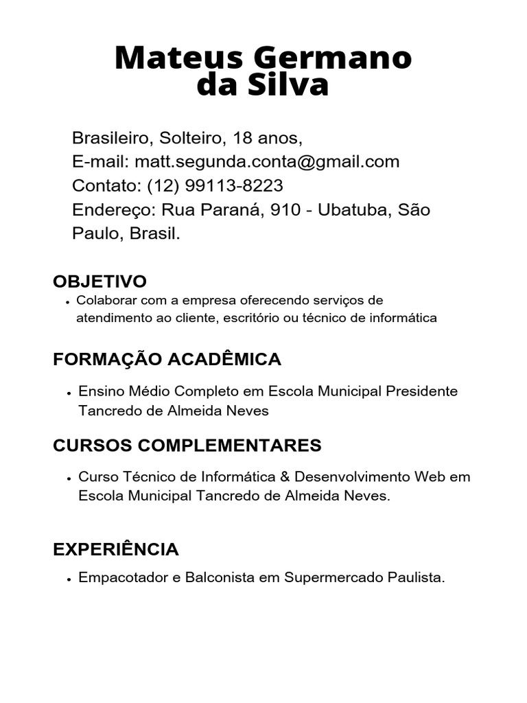 Curriculo Mateus Pdf