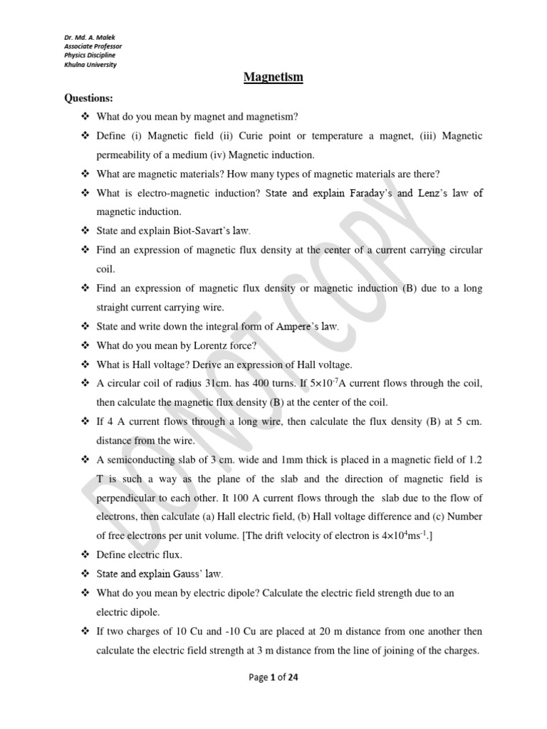 Magnetism 1 | PDF | Electromagnetic Induction | Magnetic Field