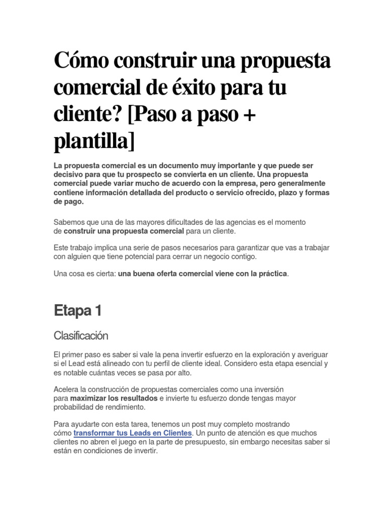 Cómo Construir Una Propuesta Comercial de Éxito para Tu Cliente | PDF ...