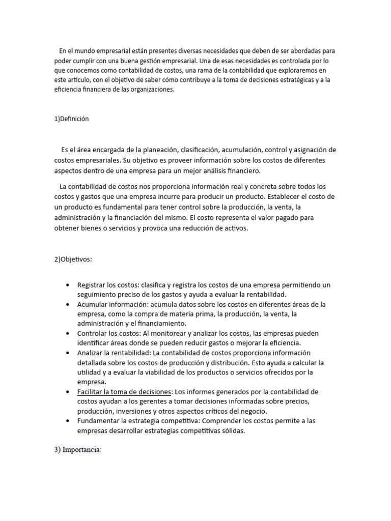 informe contabilidad de costos | PDF | Business | Contabilidad de costos