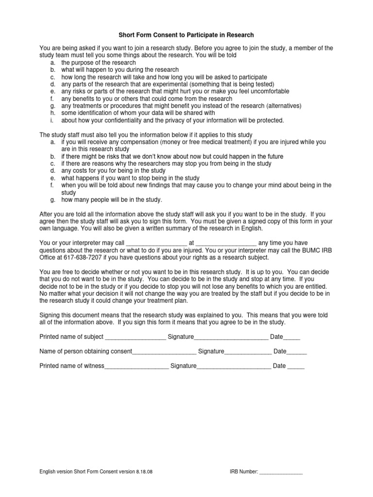 short-form-english | PDF | Consent