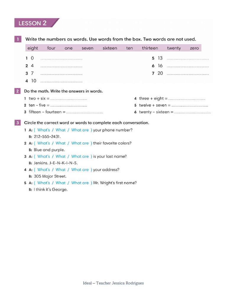 UNIT 2 - Lesson 2 - Homework | PDF