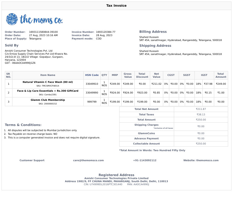 TheMomsCo Invoice 1693120384-77 | PDF | Payments | Taxes