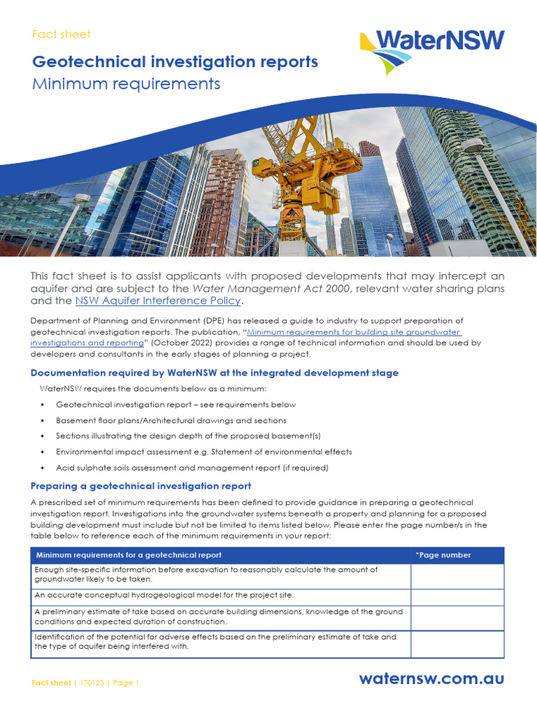 Fact Sheet Geotechnical Investigation Reports Minimum Requirements FA ...