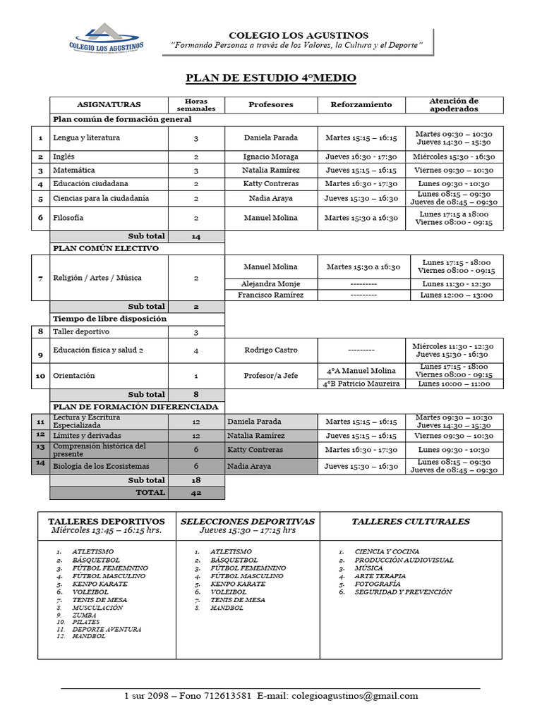 PLAN DE ESTUDIO 2024 de 4° Medio | PDF