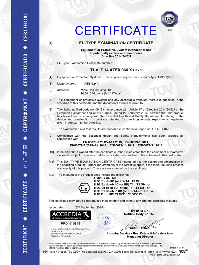 TUV IT 14 ATEX 060X | PDF | Electrical Engineering | Electricity
