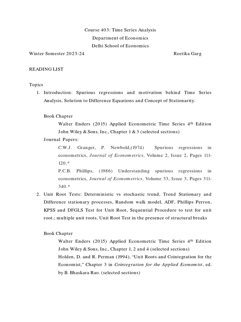 Reference List Time Series Analysis | PDF | Multivariate Statistics | Econometrics