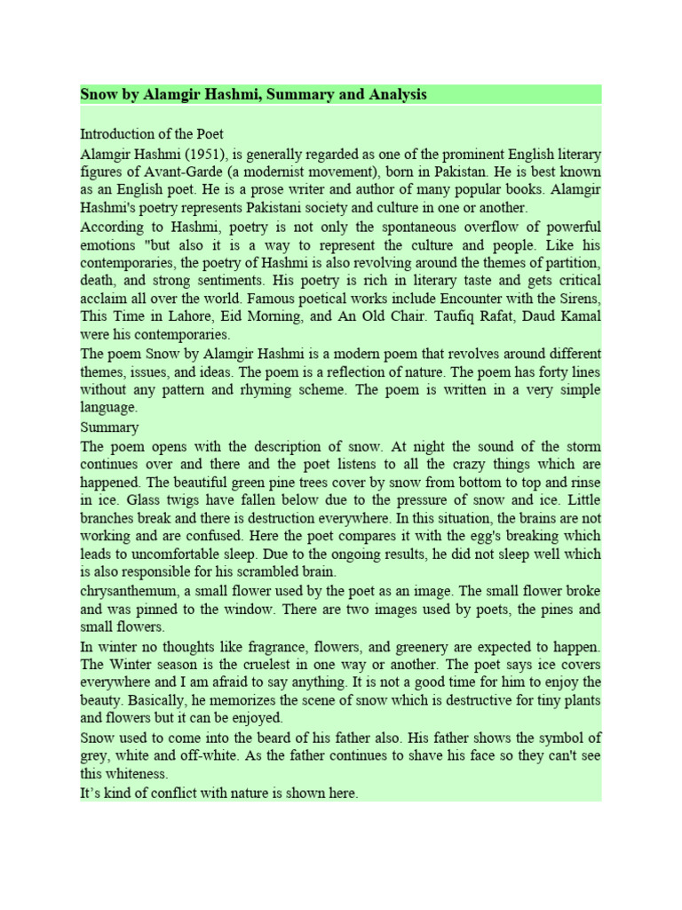 Snow by Alamgir Hashmi | PDF | Poetry