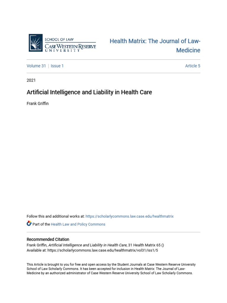 Artificial Intelligence and Liability in Health Care | PDF | Deep Learning | Artificial Intelligence