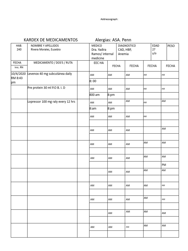 KARDEX DE MEDICAMENTOS (1) Enviar | PDF | Drogas | Terapia