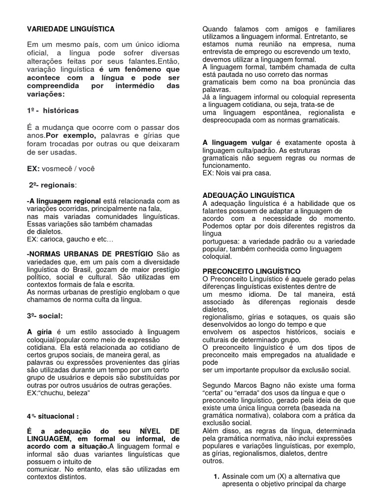 Variação Linguística e Preconceito | PDF | Linguística | Gramática